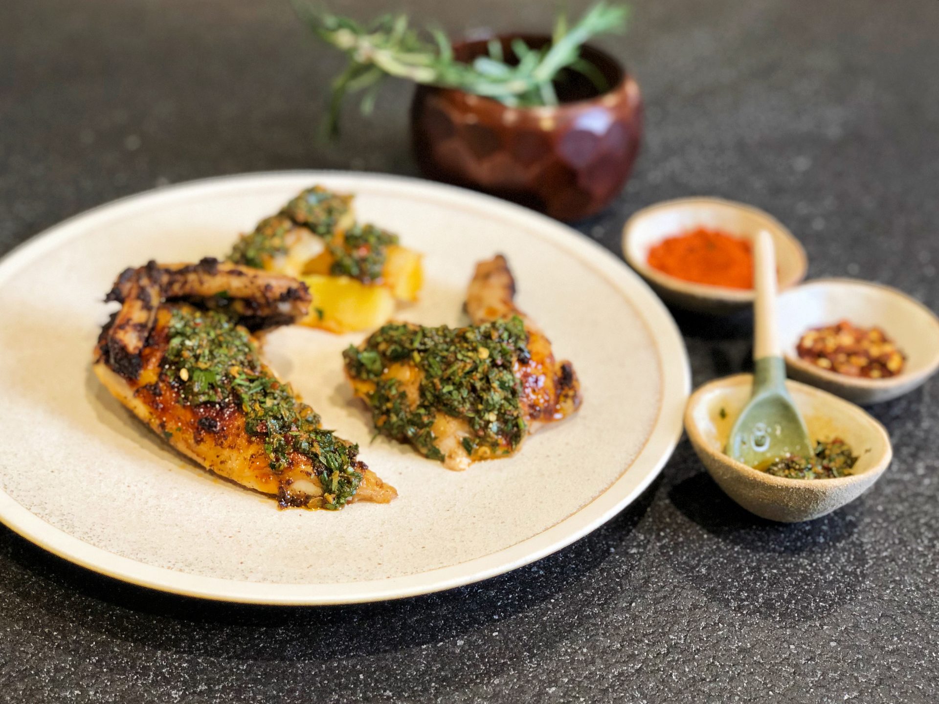 Whole Roasted Yellow Chicken with Chimichurri and Manoic(Final Dish)